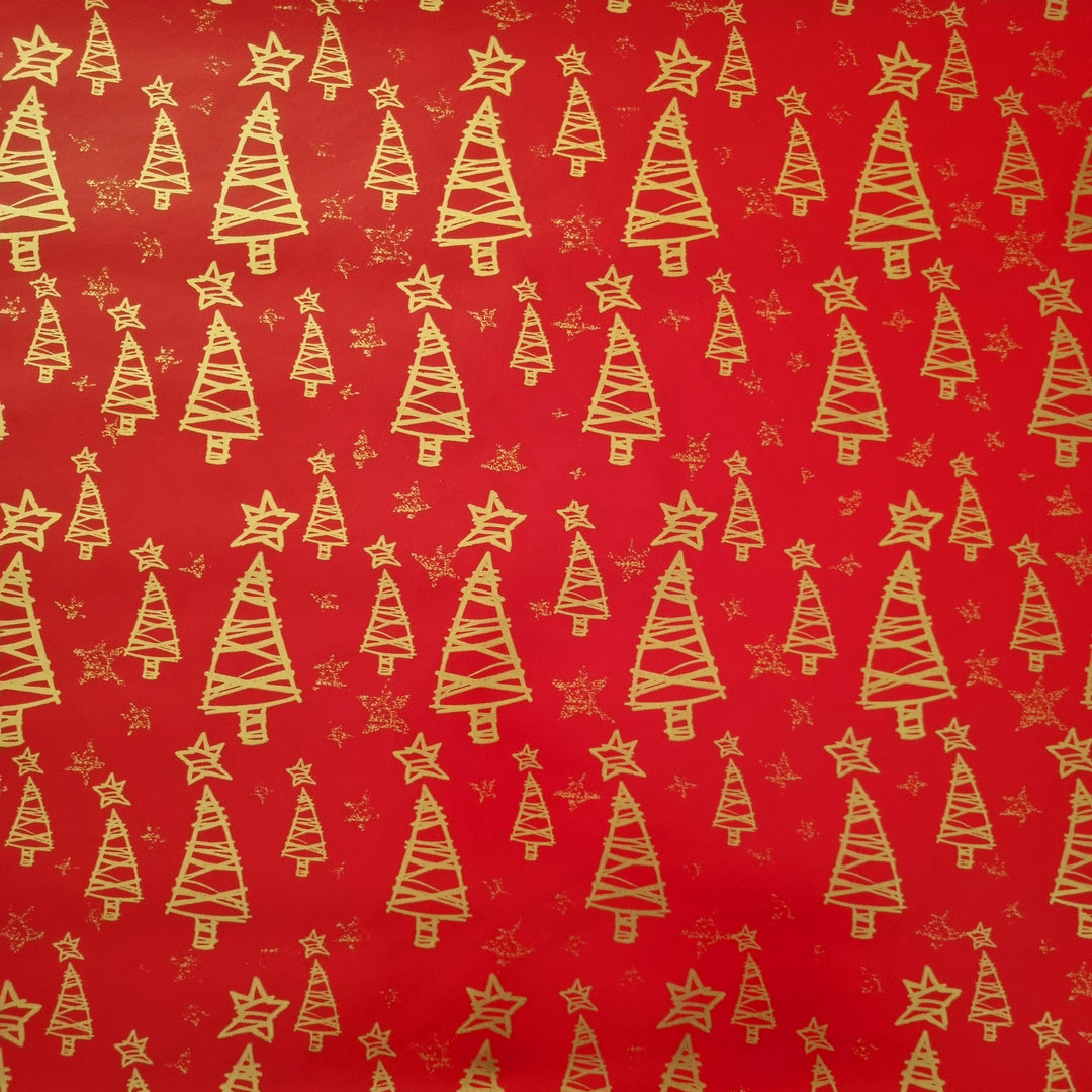 Christmas Wrapping Paper Red with Gold Trees (10 or 50 Meter Roll) – B ...