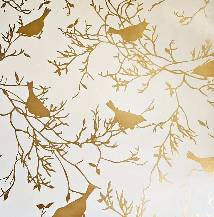 Wrapping Paper with Gold Birds on Cream Background (10 Meter Roll) – B ...