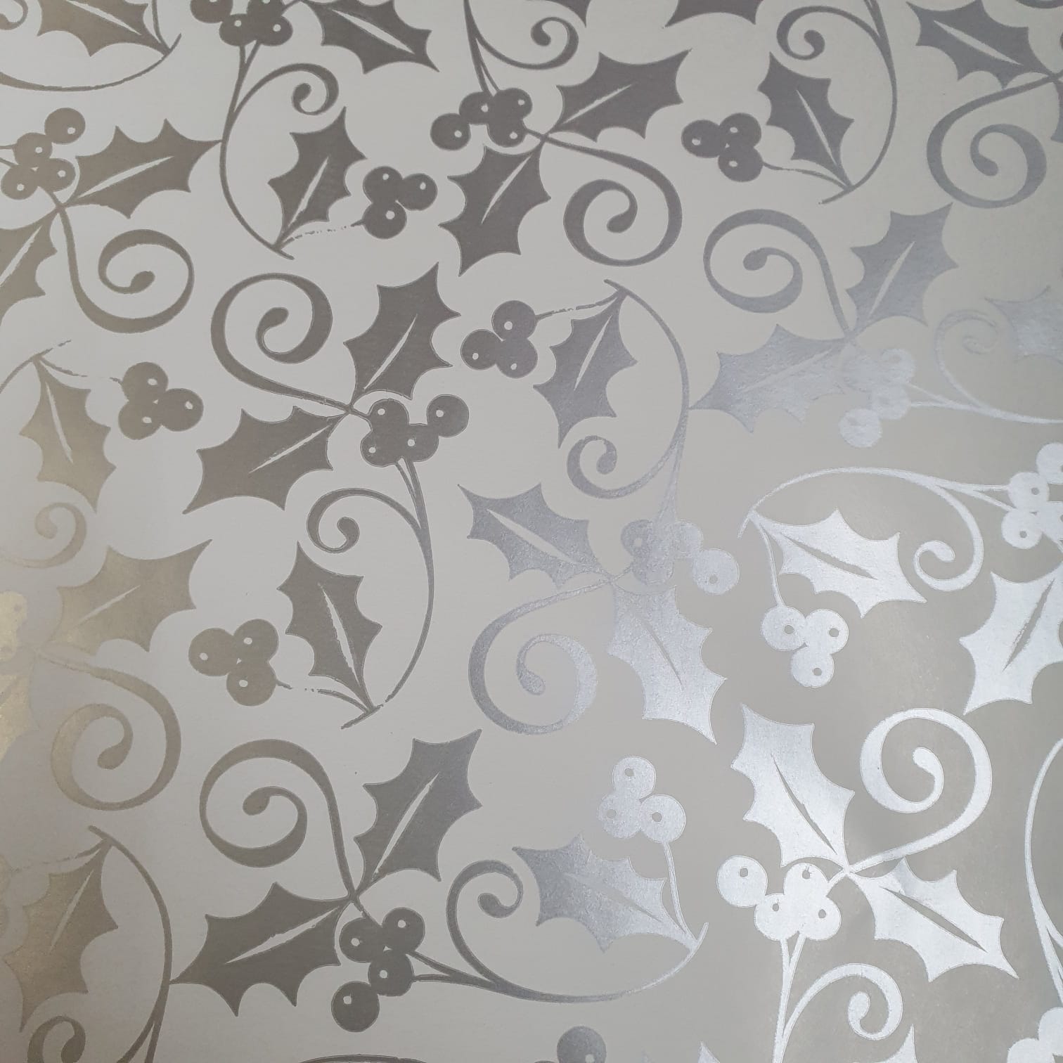 Christmas Wrapping Paper Metallic Silver Holly (10 or 50 Meter Roll ...